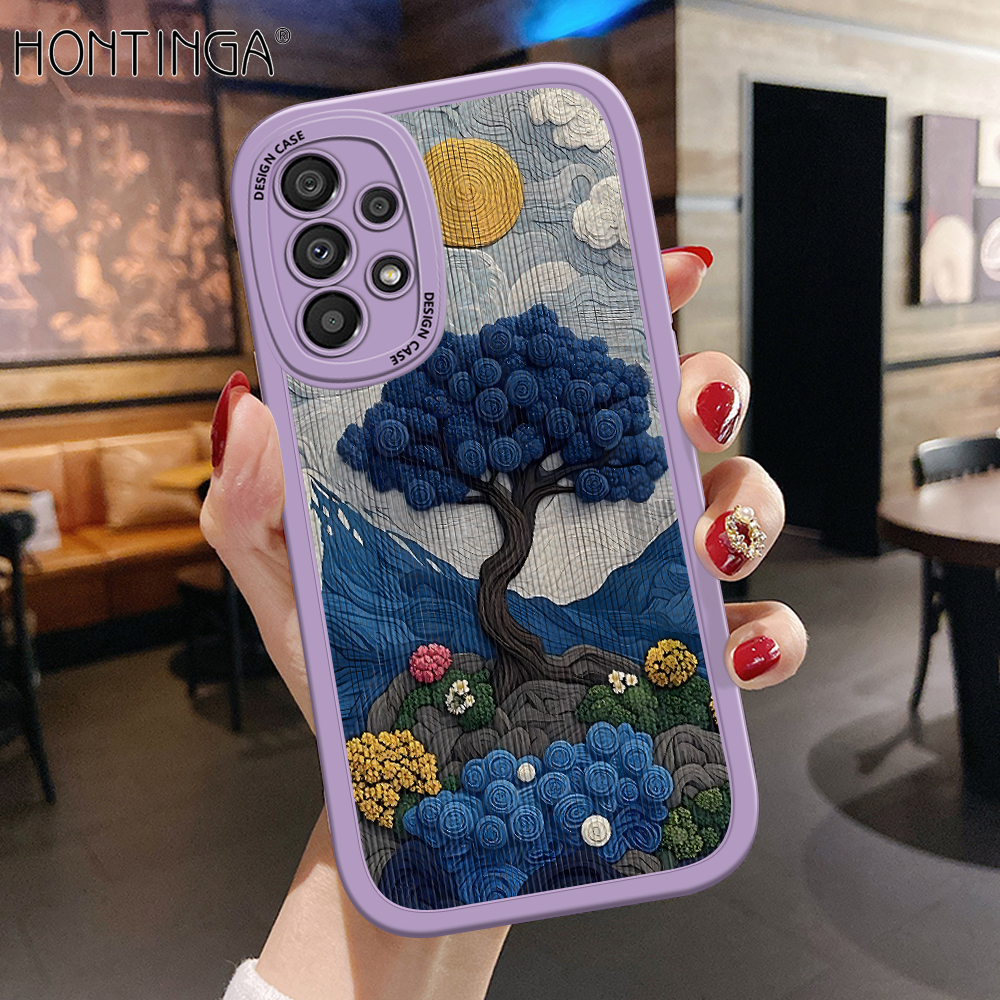 Hontinga for Samsung Galaxy A33 5G Back Cover PU Leather Sun and Trees ...