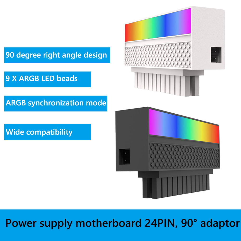 【LuckyBabyFans Store】Atx 8pin 24pin To 90掳 Motherboard Adapter Aura Sync Rgb Diy Pc Power Cable ...