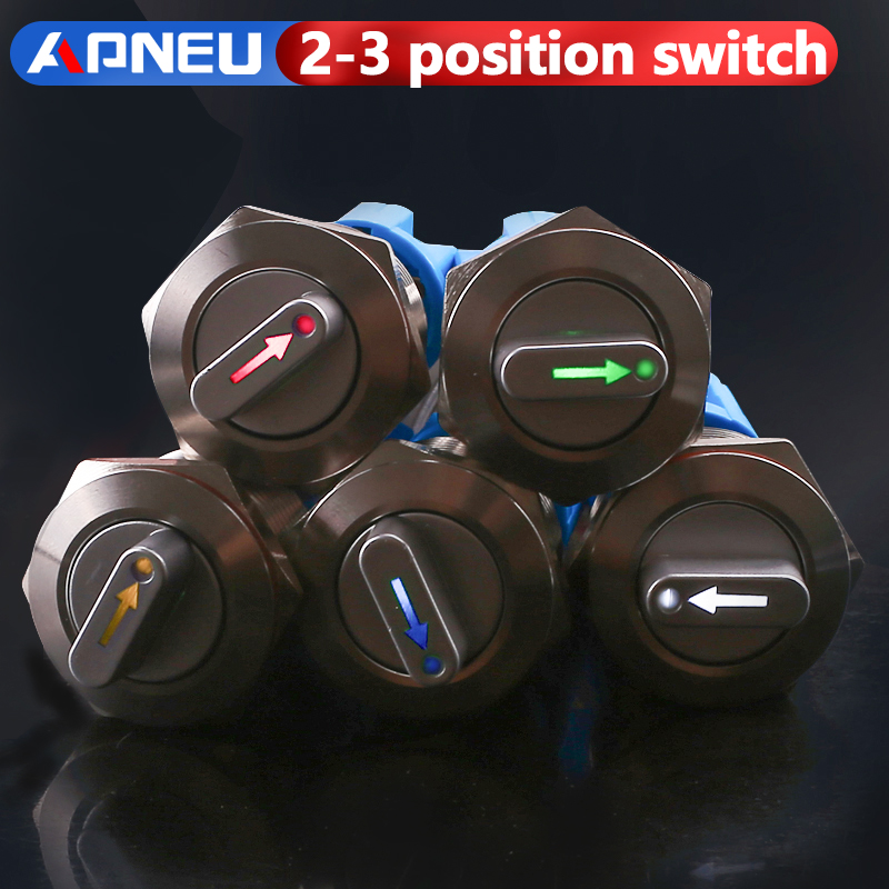 22mm led Metal Rotary push button switch 9-24V brass 2-3 position selector Switch Press Button ...