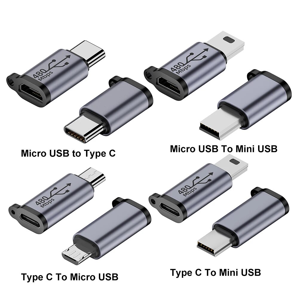2Pcs Type C Female To Micro USB Male Converter 480Mbps Micro USB Female ...
