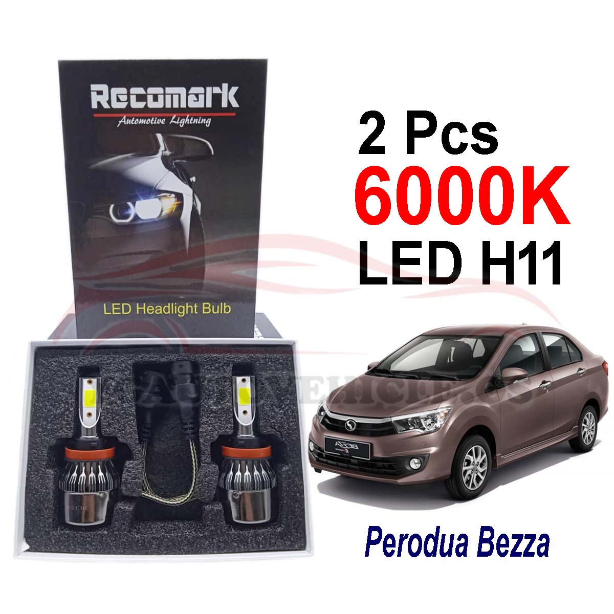 Perodua Bezza H11 HB3 Car LED Headlamp LED Headlight Bulb 2Pcs 6000K ...