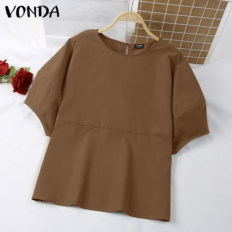 VONDA Womens Commuted O Collar เสื้อสตรีแขนสั้นพัฟ (ลำลองเกาหลี ...