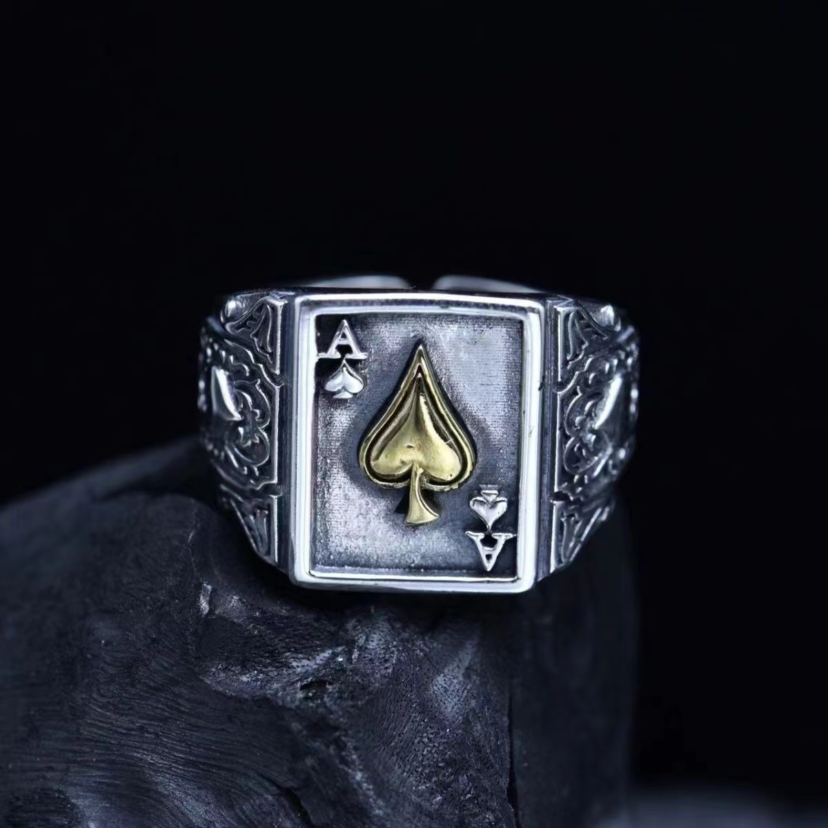 Thai silver spades a hip hop ring fashion brand personality niche ...