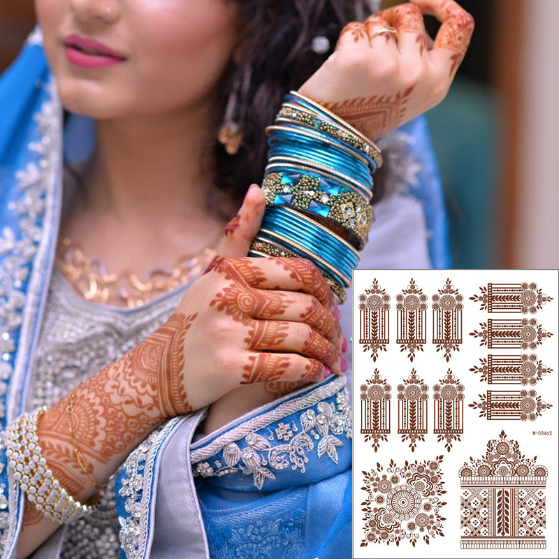 Classic Brown Black Henna Lace Temporary Tattoo Sticker Female ...