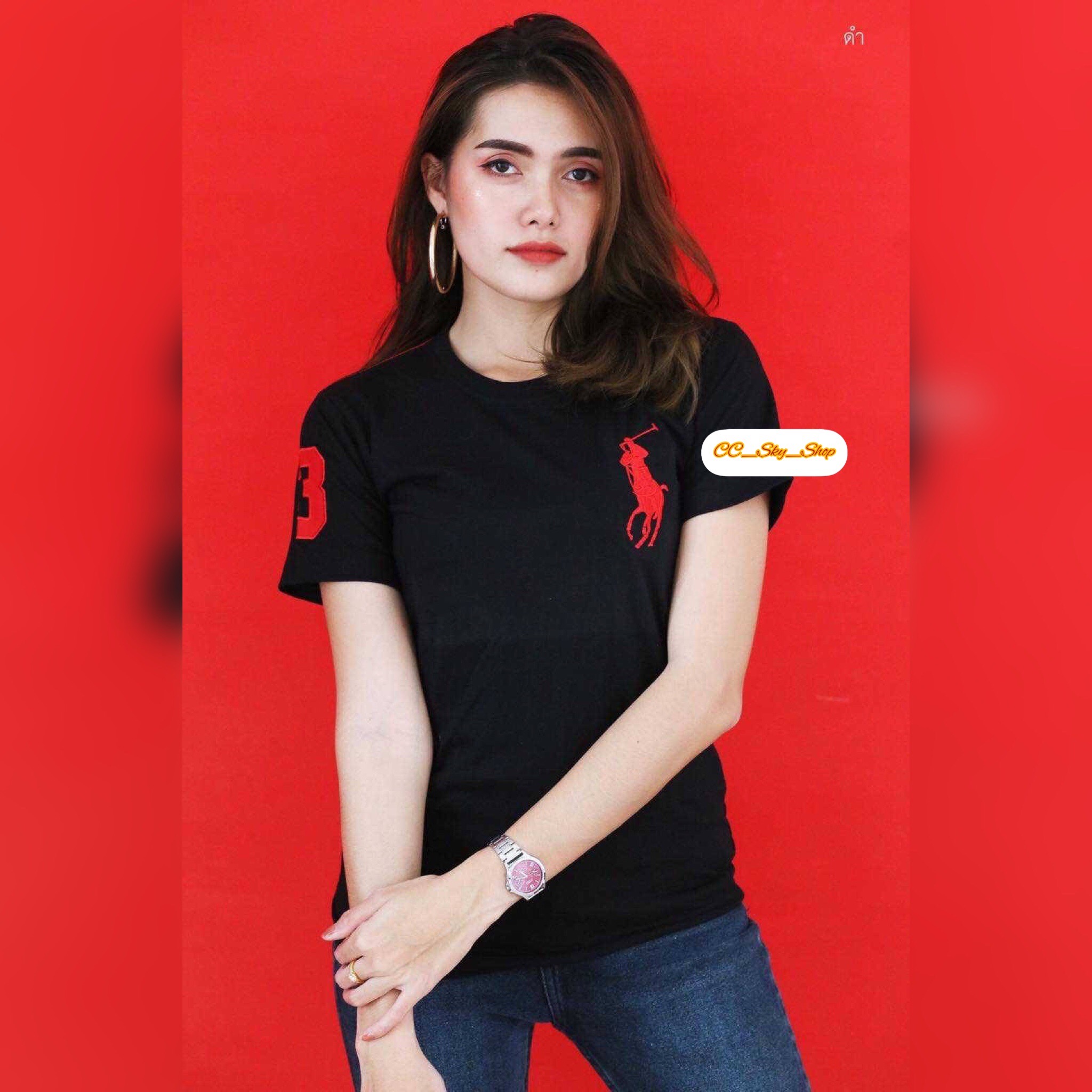 เสื้อยืดแขนสั้น POLO (รูปม้า) งานปักม้า-งานป้าย Cotton100% NO.R01 (SMLXL) - CC_Sky_Shops - ThaiPick