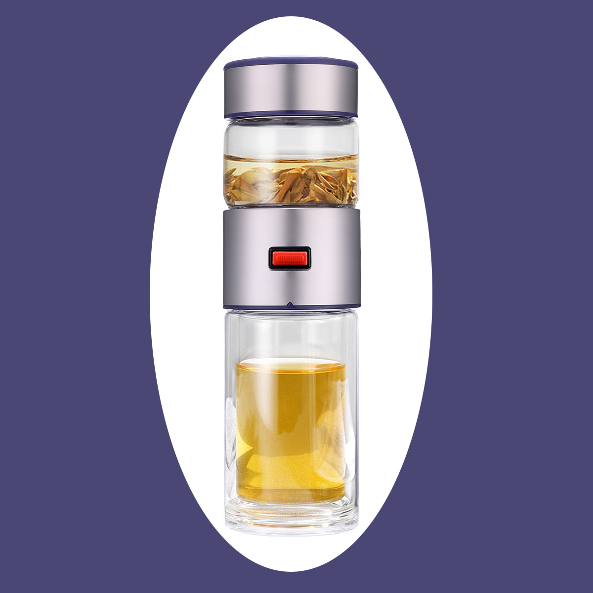 PANDA Botol Air Kaca Pemisah Teh dengan Filter Stainless Steel Dinding ...