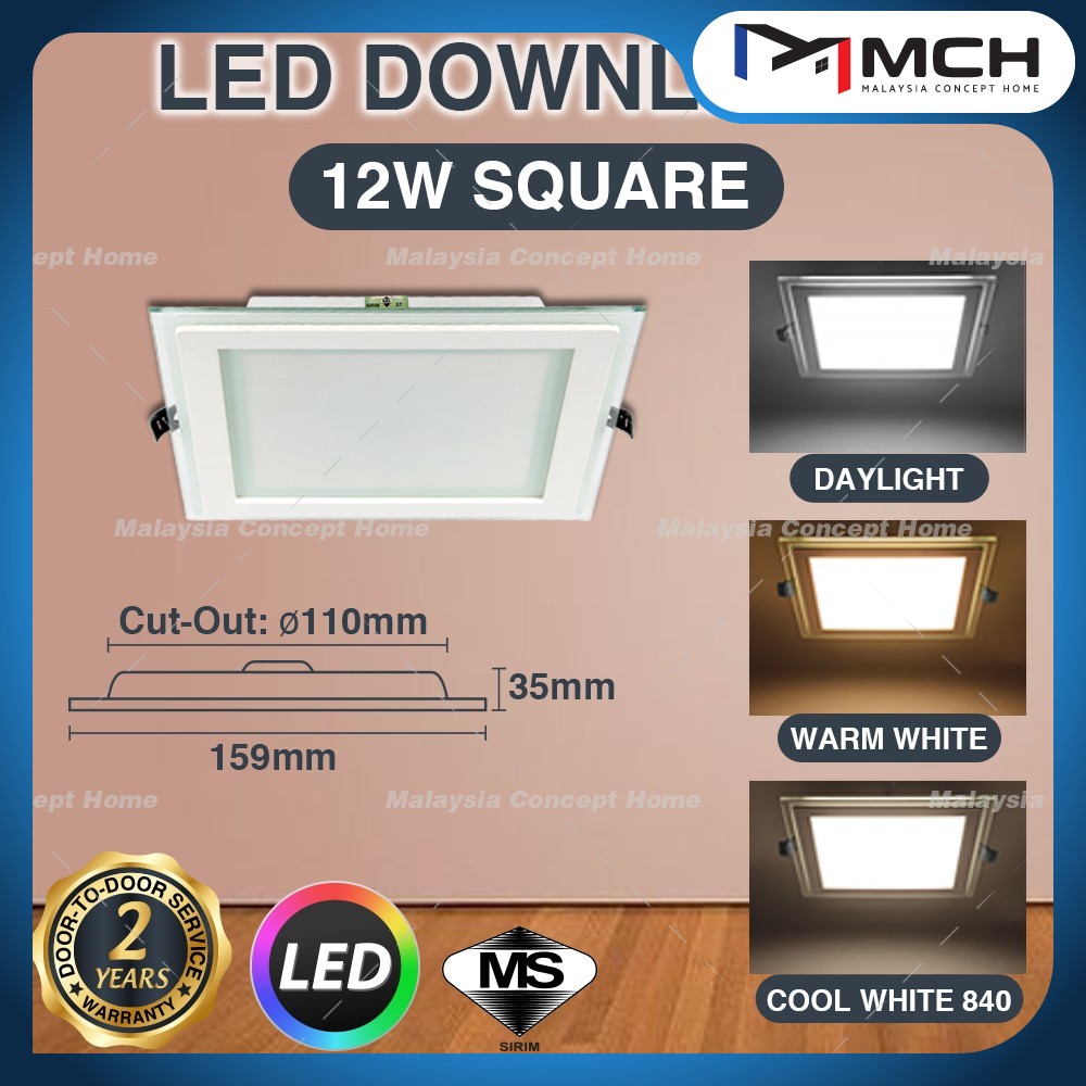 [SIRIM]Driver On Board GLASS LED Downlight 4" 12W /6" 18W Kaca Lampu ...