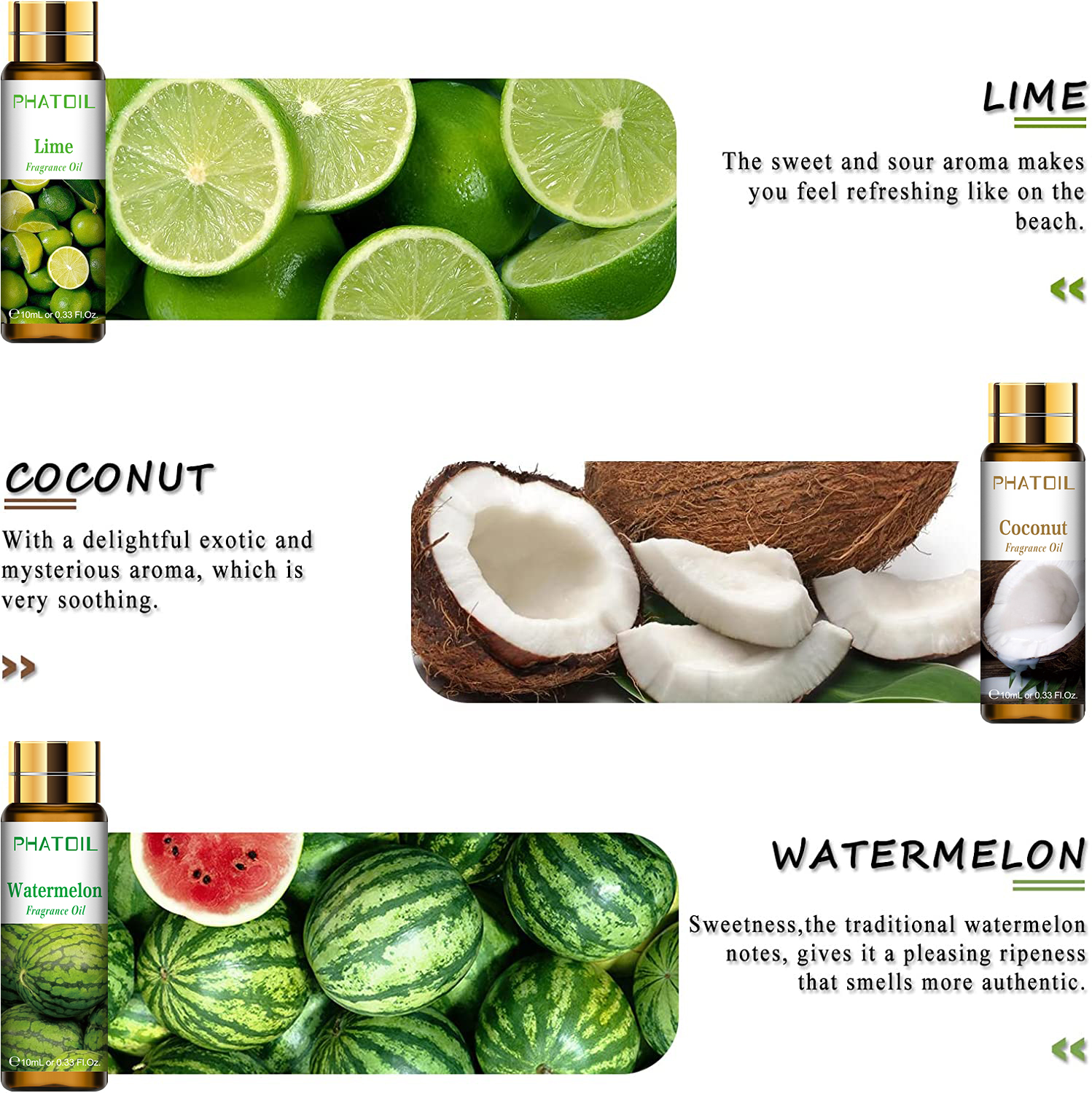 PHATOIL 9pcs Fragrance Oils Set 10ml Lime Mango Strawberry Watermelon Cherry Coconut Pineapple ...