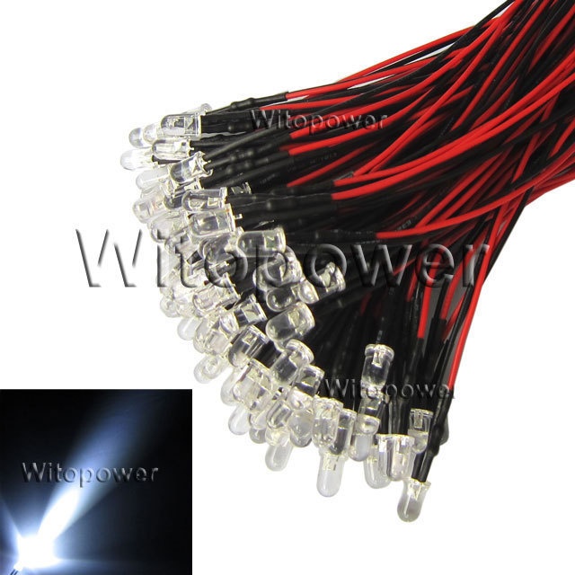 10pcs Pre wired 5mm LED Set Light Lamp Bulb 20cm Prewired DC 12V Day ...