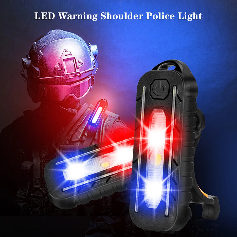 USB Rechargeable LED Red And Blue Shoulder Police Light With Clip ...