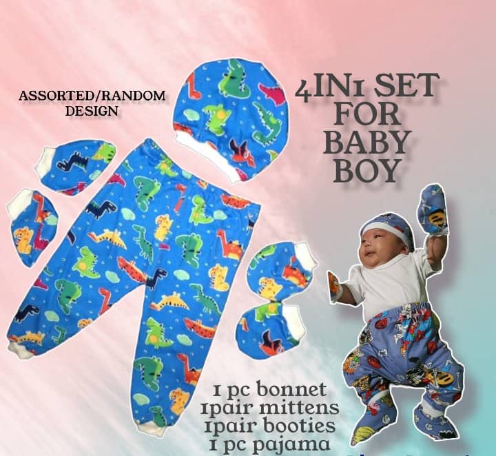 Baby Terno for newborn baby bonnet mittens booties with pajama 4IN1 ...