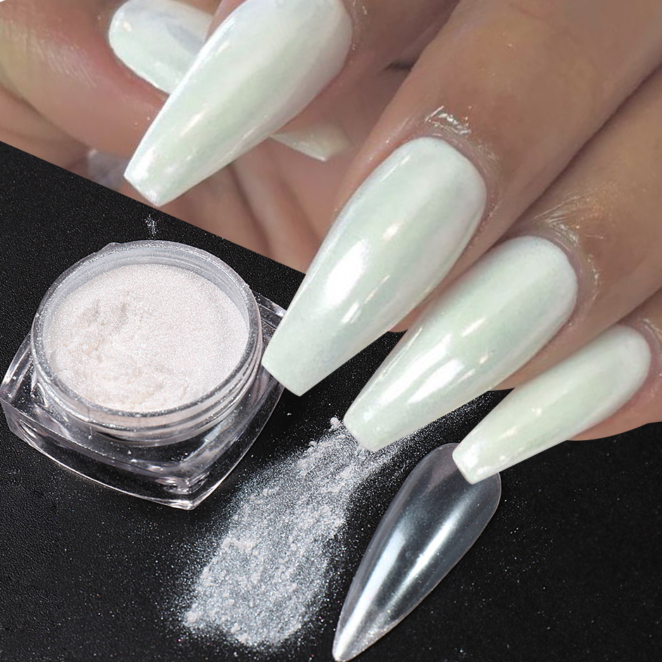 Mirror Mermaid Nail Powder Pearl White Moonlight Chrome Pigment Rubbing ...