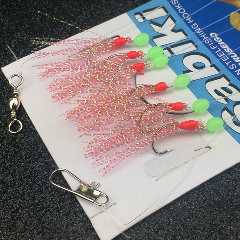 6PCS/Set Long Wire Bait luminous Fishing Lures Line String Carbon Steel ...