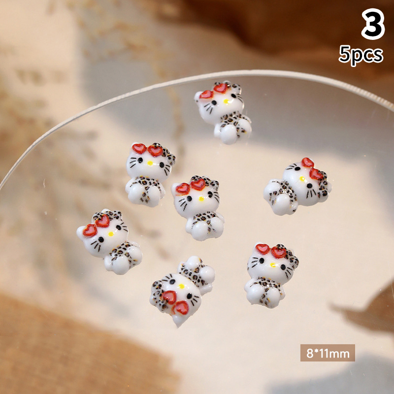 5pcs Sanrio Leopard Print Hello Kitty Cartoon Nail Accessories Glasses ...