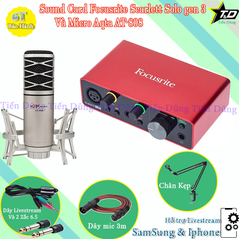 Mic Thu Âm Livestream Aqta AT808 và Sound Card Focusrite Scarlett Solo ...