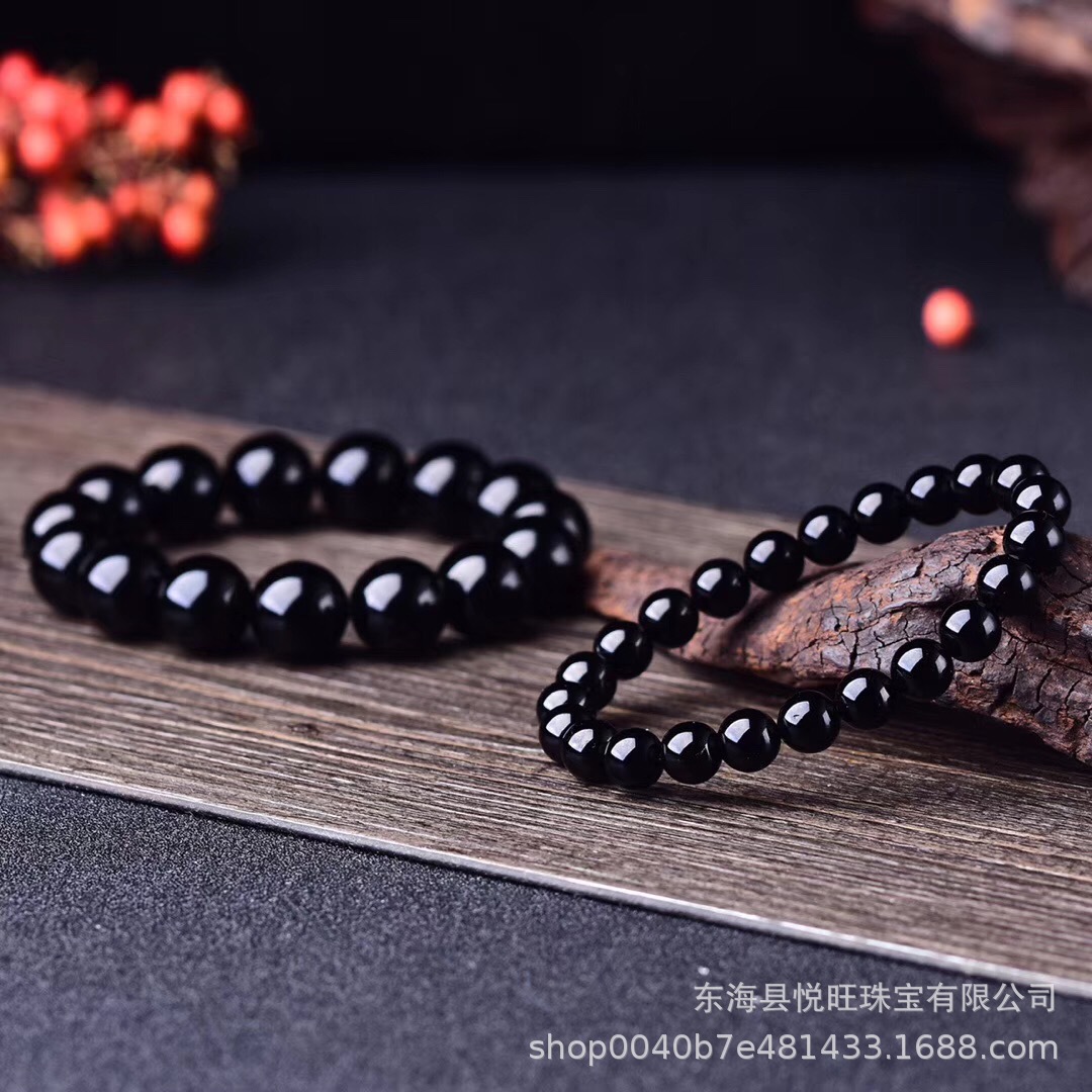 【I was hyped up】Natural Pure Black Obsidian Single Ring Bracelet for ...