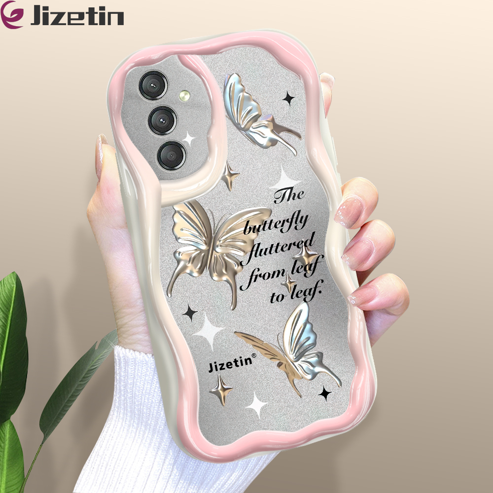 Jizetin for Samsung A24 4G Back Cover Cartoon Golden Butterfly Cream ...