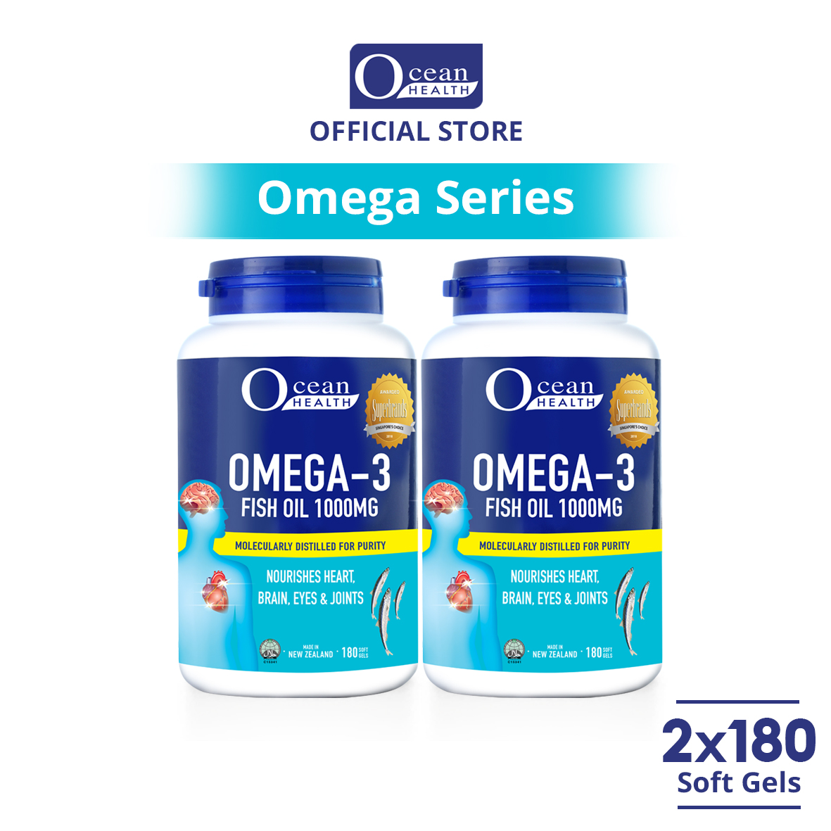 [Value Pack] Omega-3 Fish Oil 1000mg (180s x2)- Ocean Health (Value ...