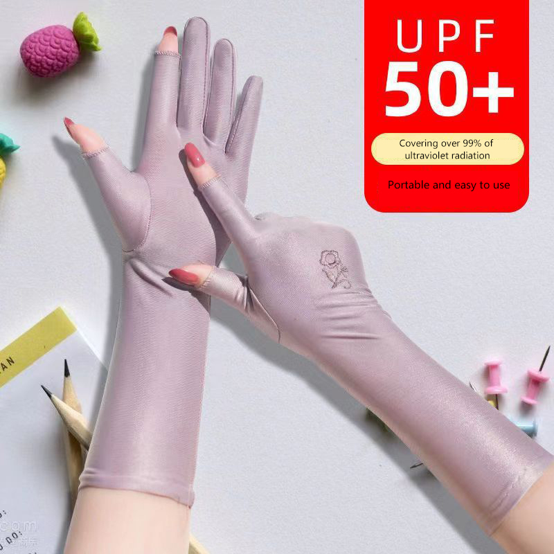 Women Girls Mid-long Sunscreen Gloves Summer Spring Thin Elastic Anti ...