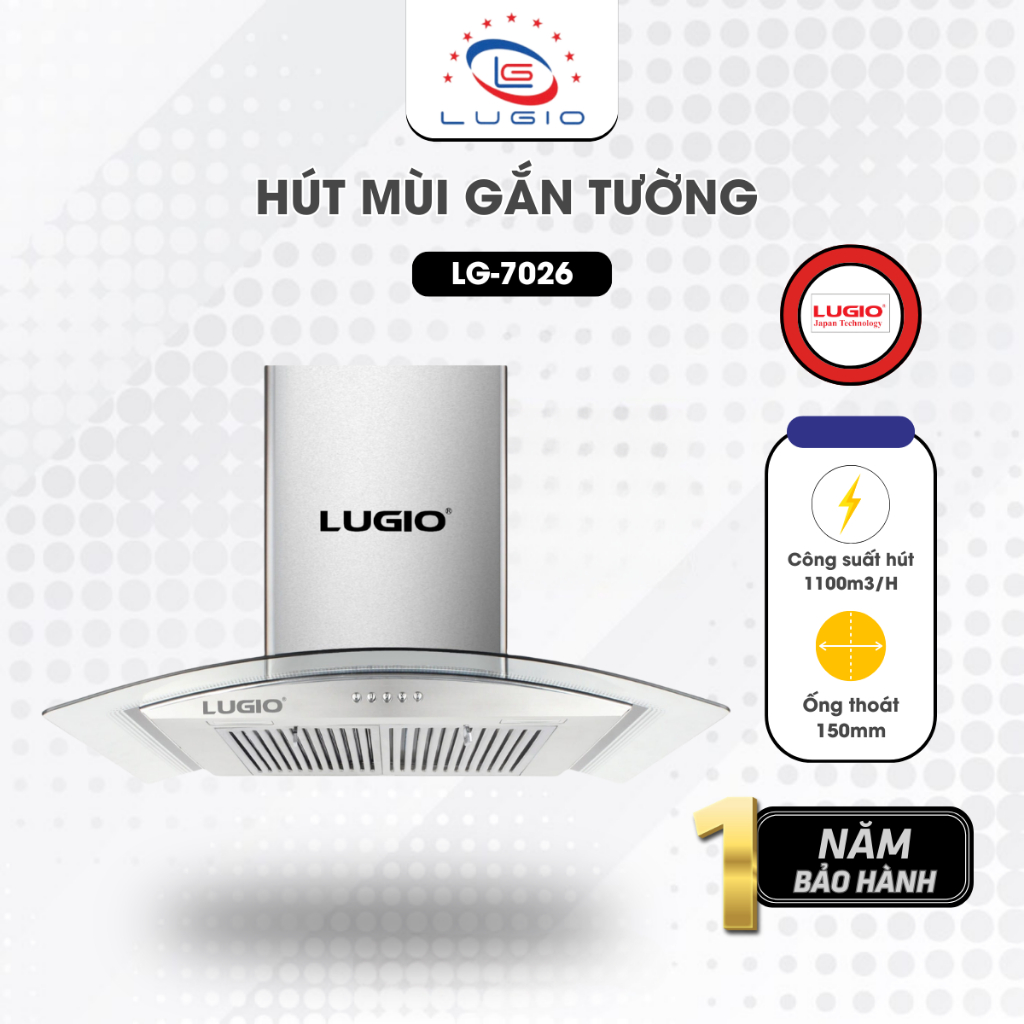 Máy hút mùi gắn tường LUGIO Model LG-C7026 khử mùi bằng than hoạt tính công suất lớn 3 tốc độ ...