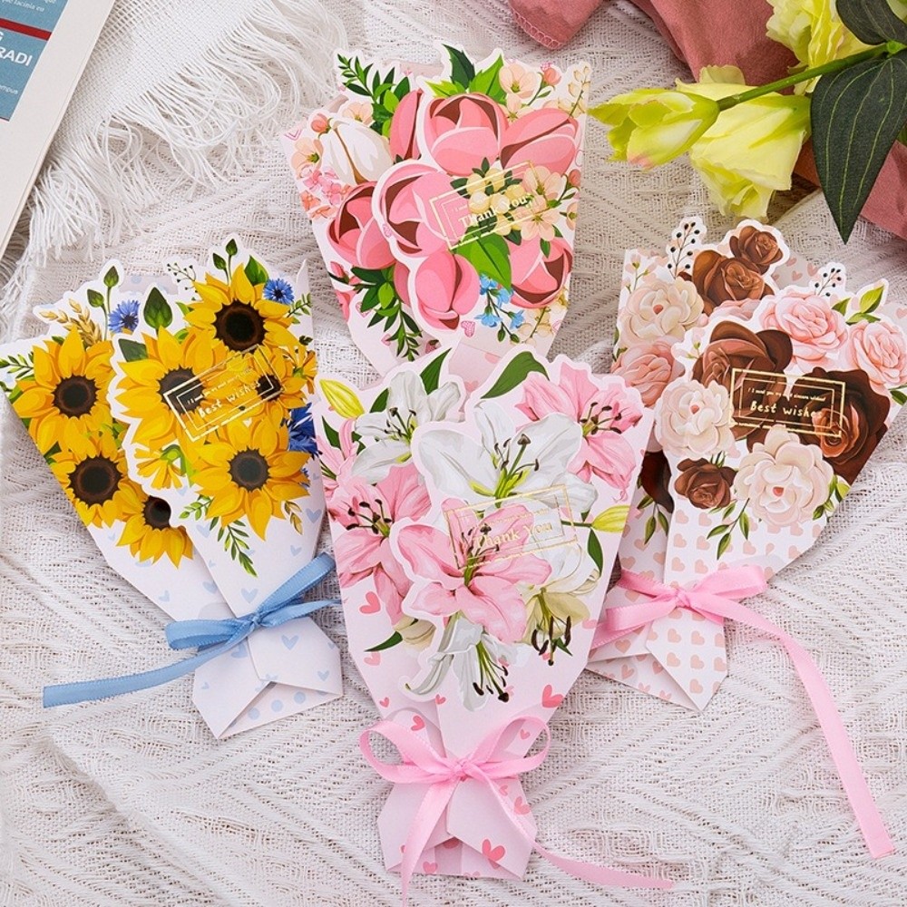 Gift Card 3D Flower Bouquet Greeting Card Sunflower/Rose/Carnation/Lily ...