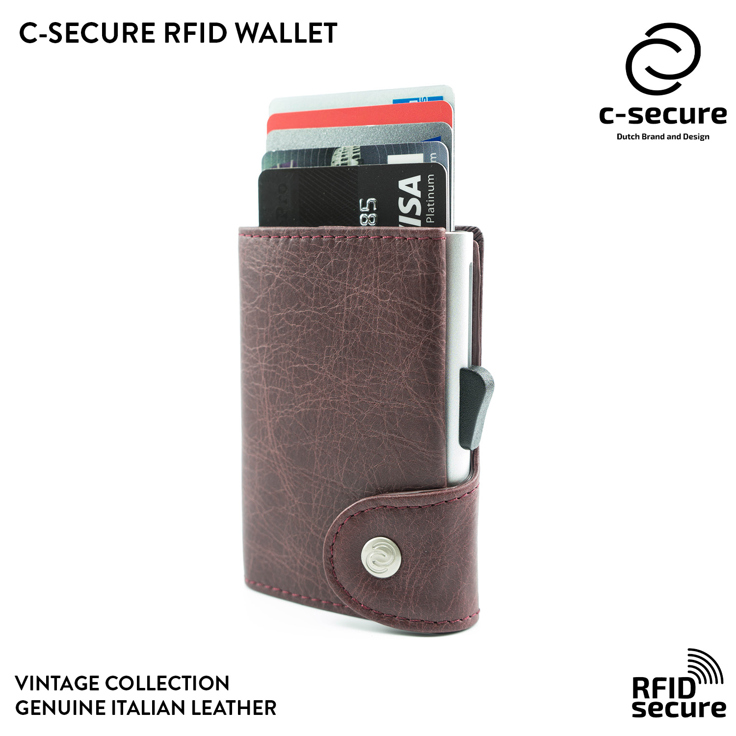 C-SECURE กระเป๋าใส่บัตร (RFID Protection) รุ่น Vintage หนังวัวแท้ พร้อม ...