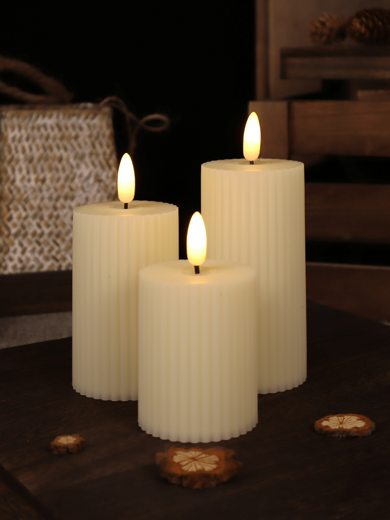 3 Pcs Stripe Patterned Flameless Smokeless Ridged LED Candles Set ...