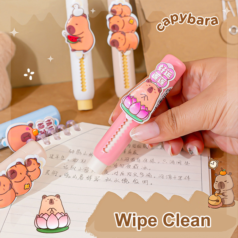 1Pcs Kawaii Cartoon Push Pull Capybara Soft Eraser School Supplies Student Rubber Eraser ...