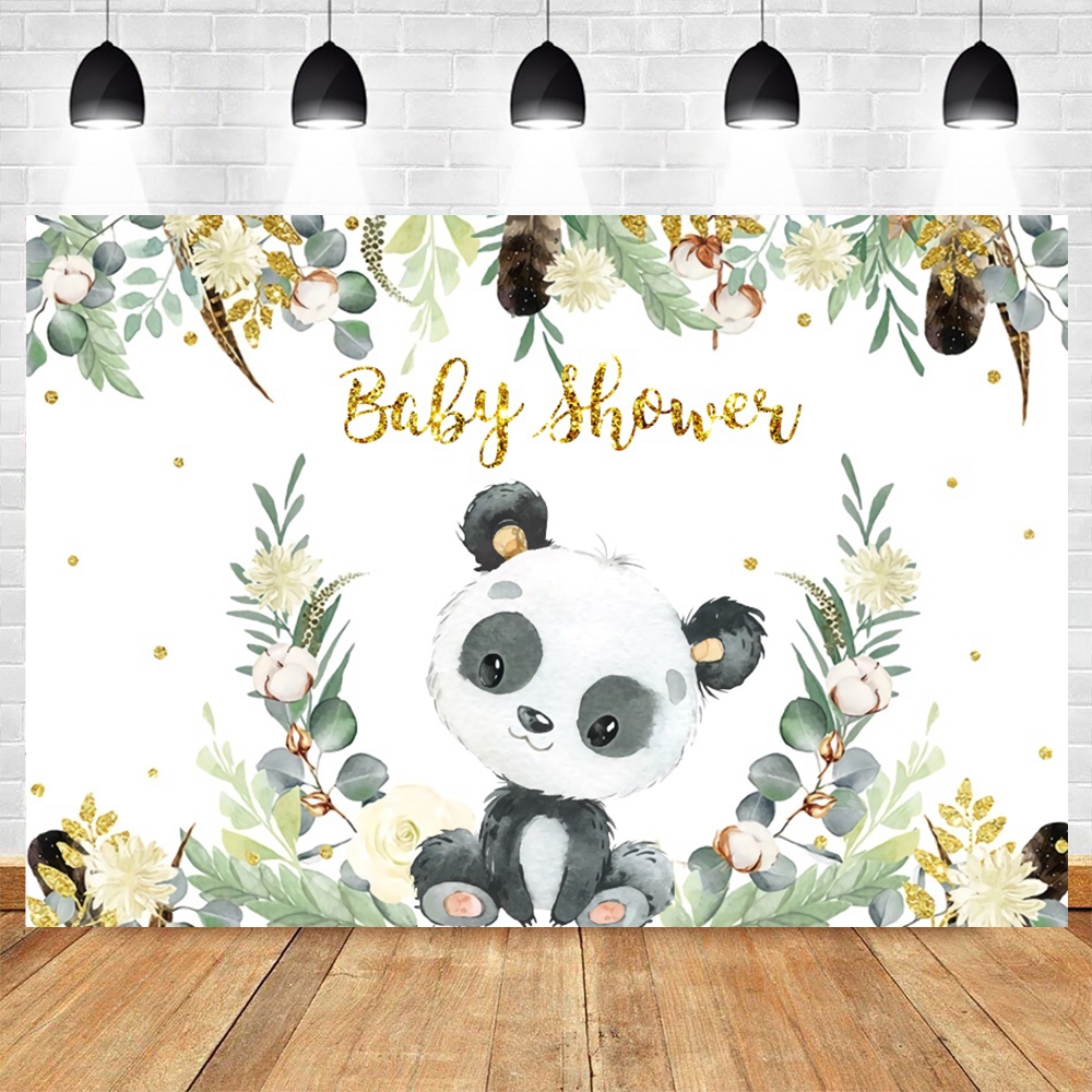 Baby Birthday Cartoon Panda Photography Backdrop Party Decor Green ...