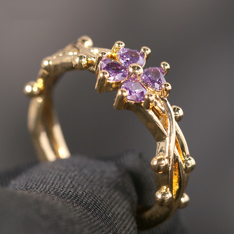 Fashionable Exquisite Niche Four Leaf Flower Design Finger Ring Classic ...