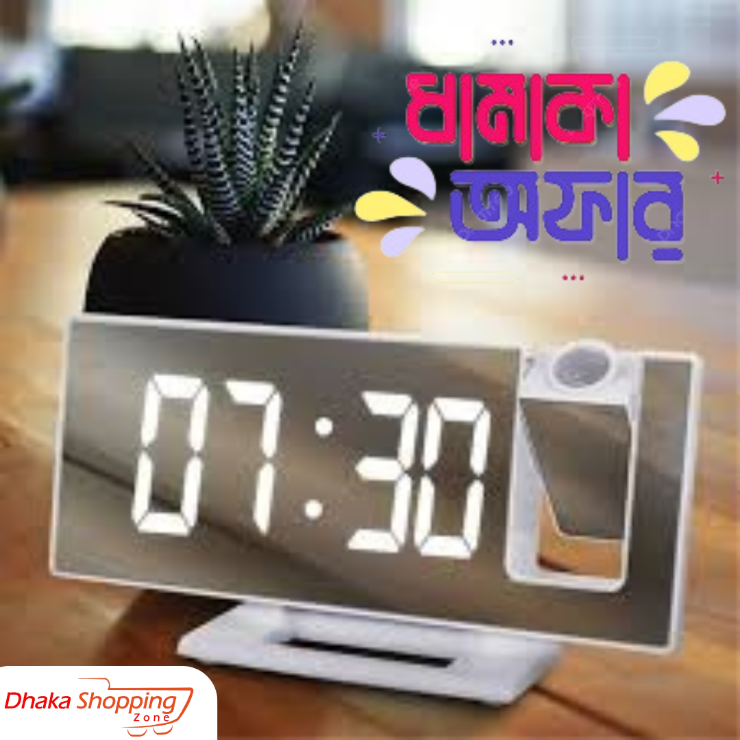 Digital Alarm Clock LED Large Mirror Display 180 ° Rotating Projector ...
