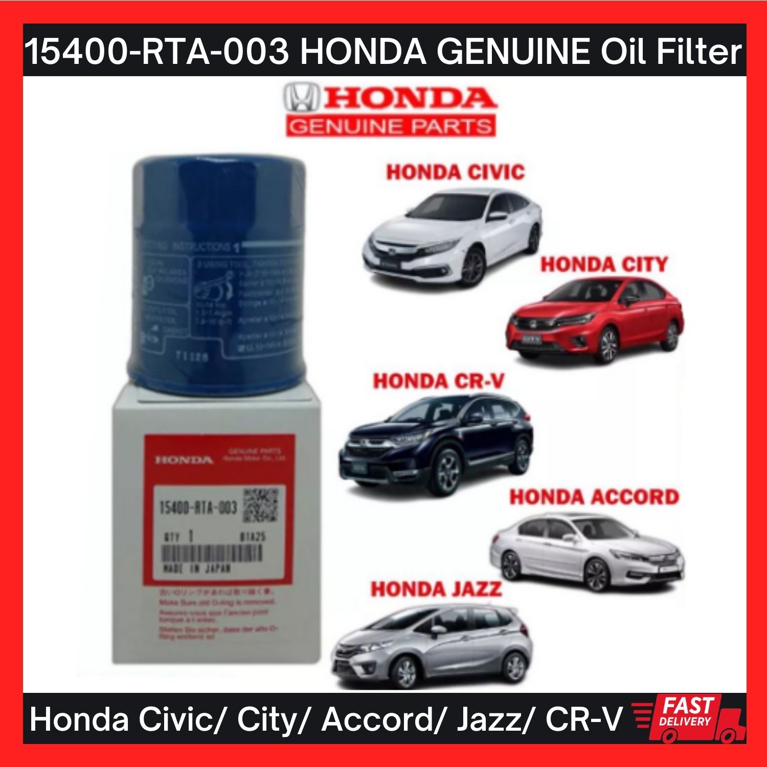 15400-RTA-003 HONDA GENUINE Oil Filter Honda Civic/ City/ Accord/ Jazz ...