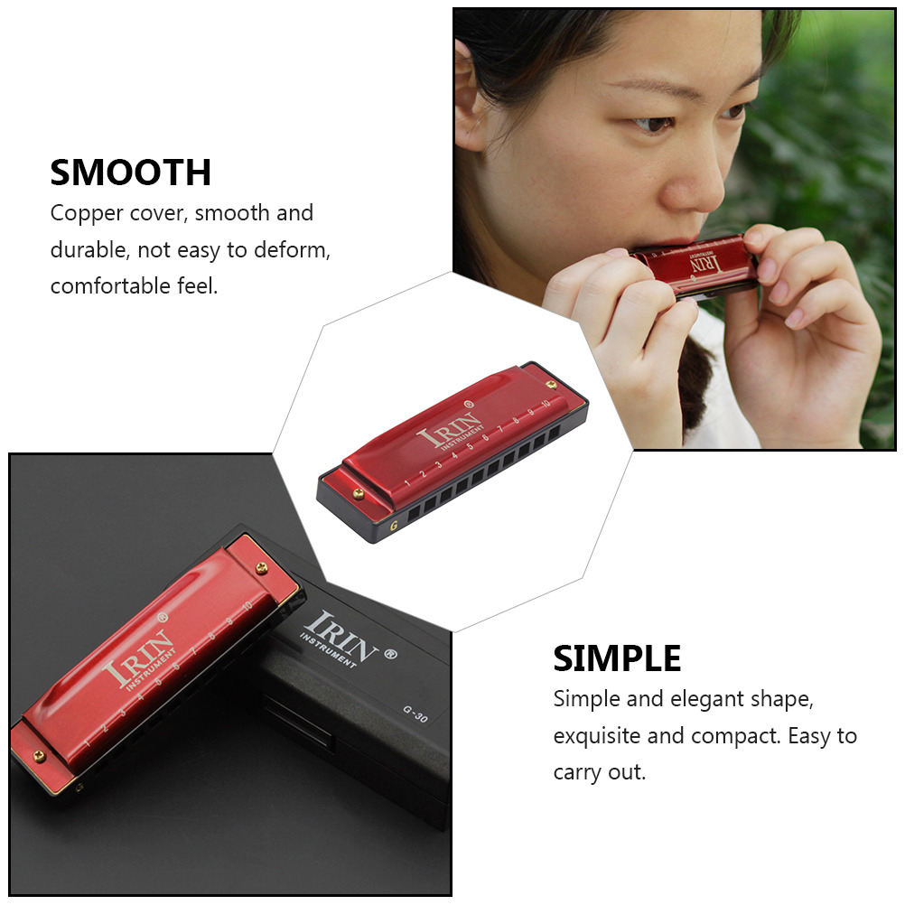 10 Hole 20 Tone Harmonica Responsive Tones Key Of G Metal Over-Blowing ...