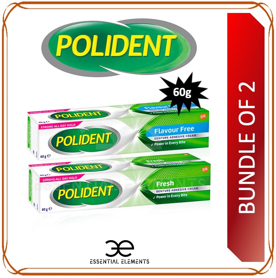 [BUNDLE OF 2] POLIDENT Denture Adhesive Cream 60g Fresh Mint | Flavour ...