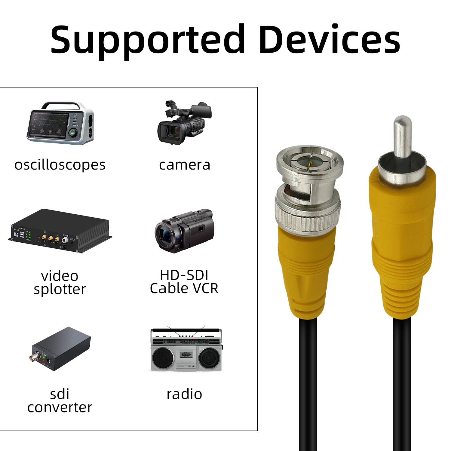 BNC to RCA Male Extension Cable for Surveillance High Definition Video ...