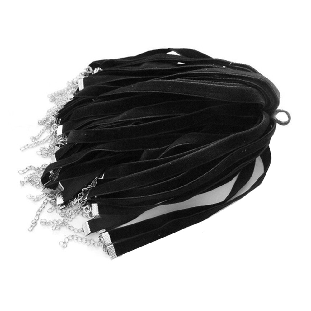 10Pcs 13inches Adjustable 12mm Flat Black Velvet Choker Cord String ...