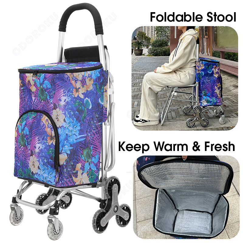 ODOROKU Foldable Aluminum Insulated Shopping Cart With Stool Seat For ...