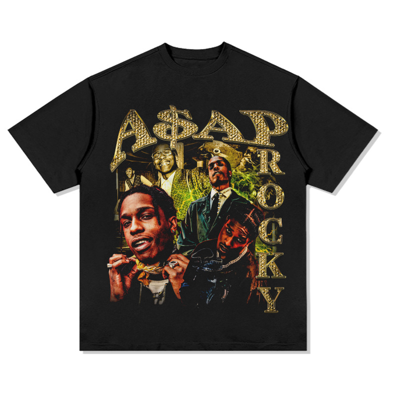 แร็พฮิปฮอปข้ามพรมแดน A$AP Rocky แขนสั้นพิมพ์ลาย T เสื้อ vintage สไตล์ ...