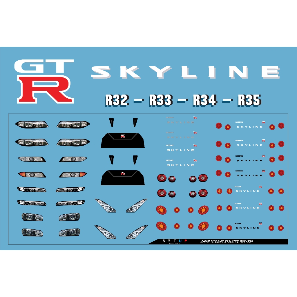ดีคอลน้ำ ไฟหน้า ไฟท้าย Nissan R33 R34 R35 GTR skyline Hotwheels หมึกรอง ...