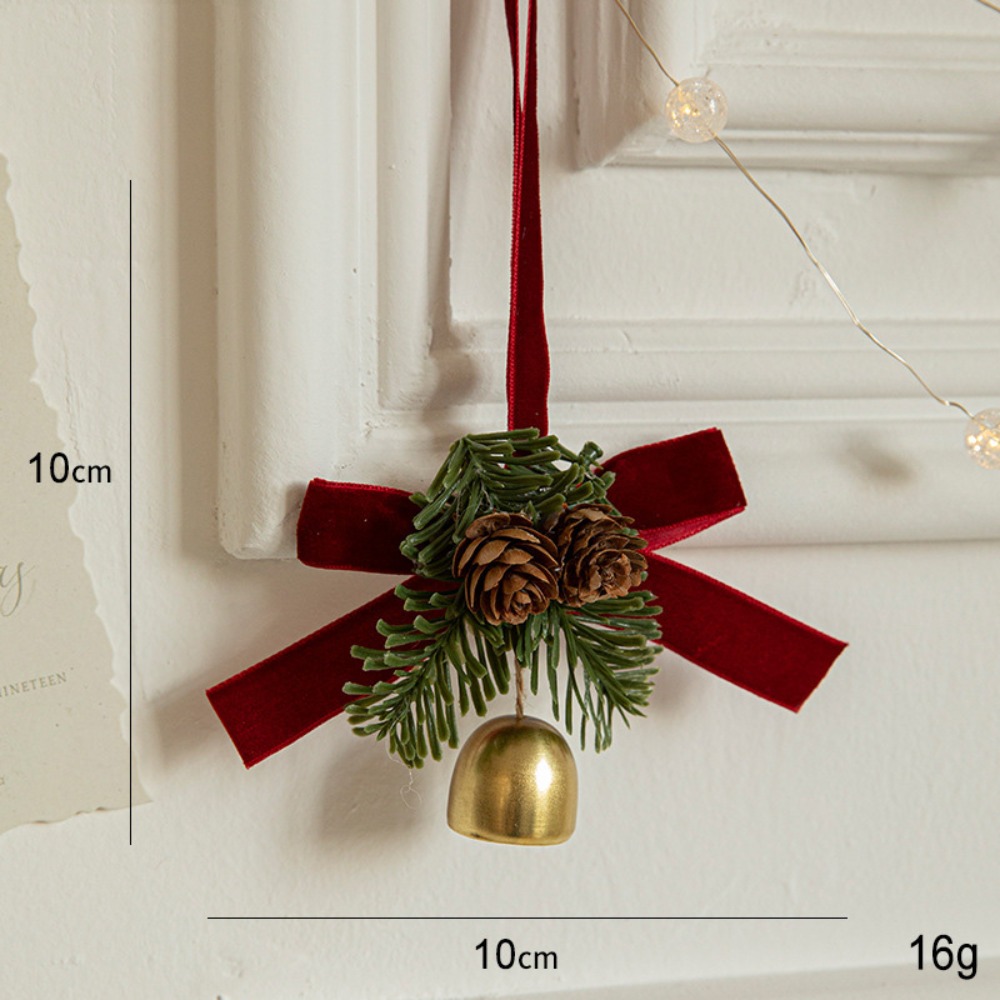 Creative Red Christmas Velvet Bow Bell Green Wreath Christmas Chime ...