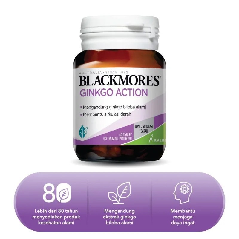 Blackmores Ginkgo Action Ginko Forte Biloba Isi 40 Tablet - 30 tablet ...
