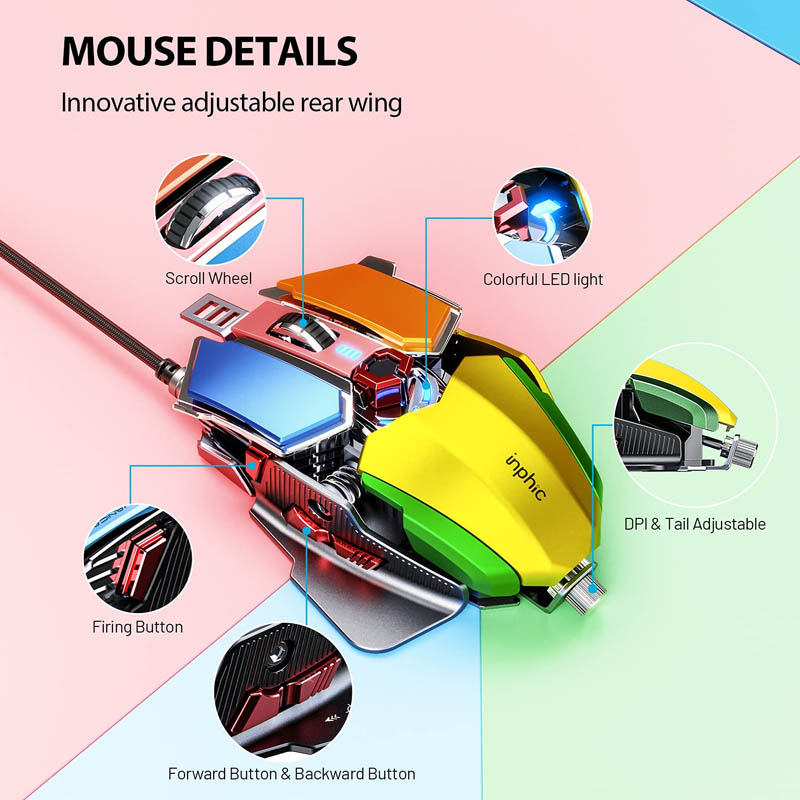Inphic PG6 Gaming Mouse 500-7200DPIปรับได้อย่างอิสระ เมาส์เกมมิ่งมือ ...