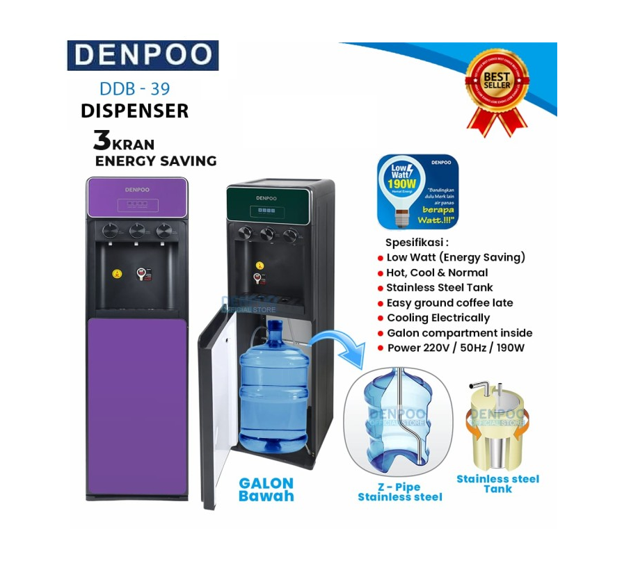 Denpoo DDB-39 Dispenser Air Gallon Bawah (NON Kompresor) 3 Kran Panas ...