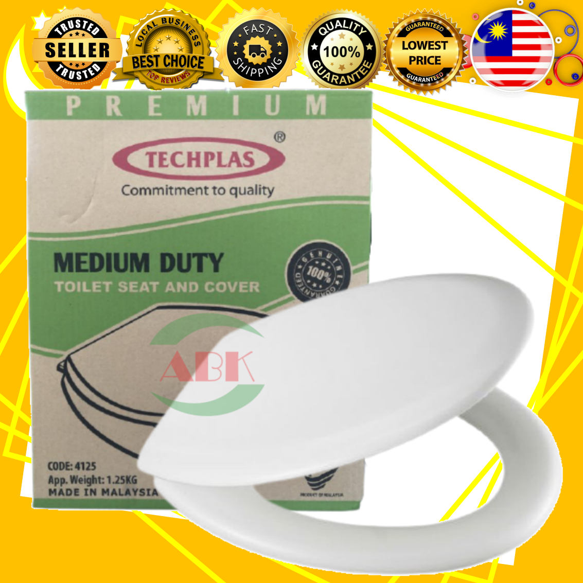 TECHPLAS 4125 PREMIUM MEDIUM DUTY TOILET SEAT AND COVER WITH SCREWS ...