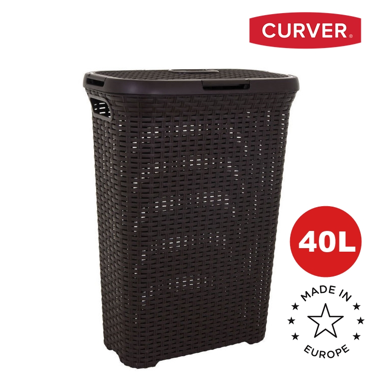CURVER Rattan Style Rect Laundry Hamper with lid Slim Clothes Basket ...