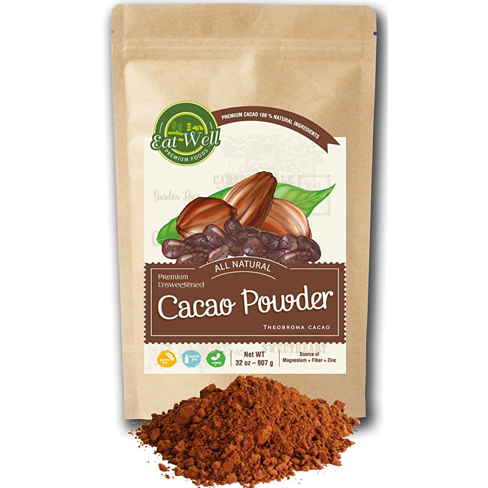 Eat Well Premium Foods - Cacao Powder 32 Oz (2 Lb) Bag, Dark Cacao Powder, Dutch-Process Cocoa ...