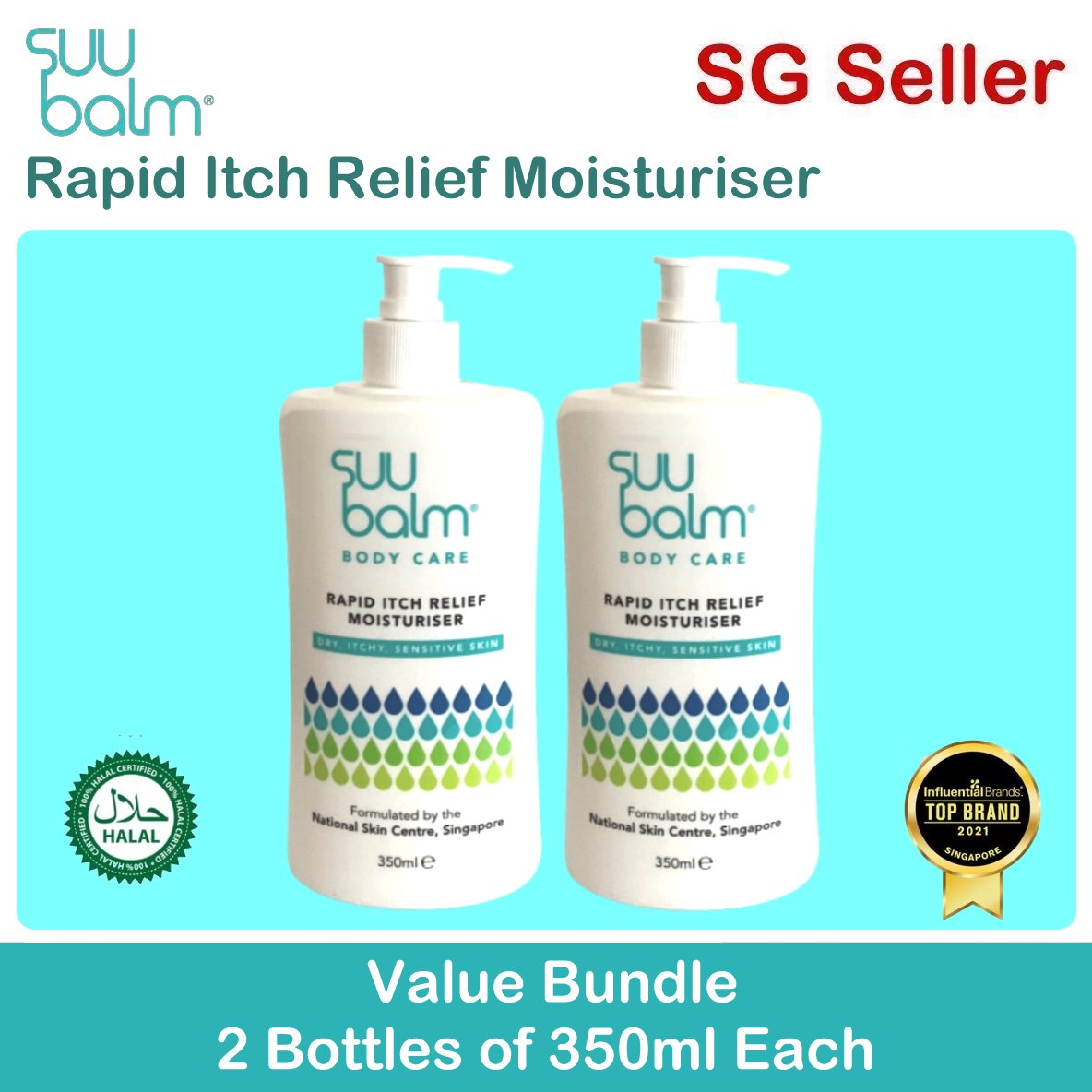 SUU BALM Rapid Itch Relief Moisturiser – 2 Bottles of 350ml Each – Formulated by National Skin ...