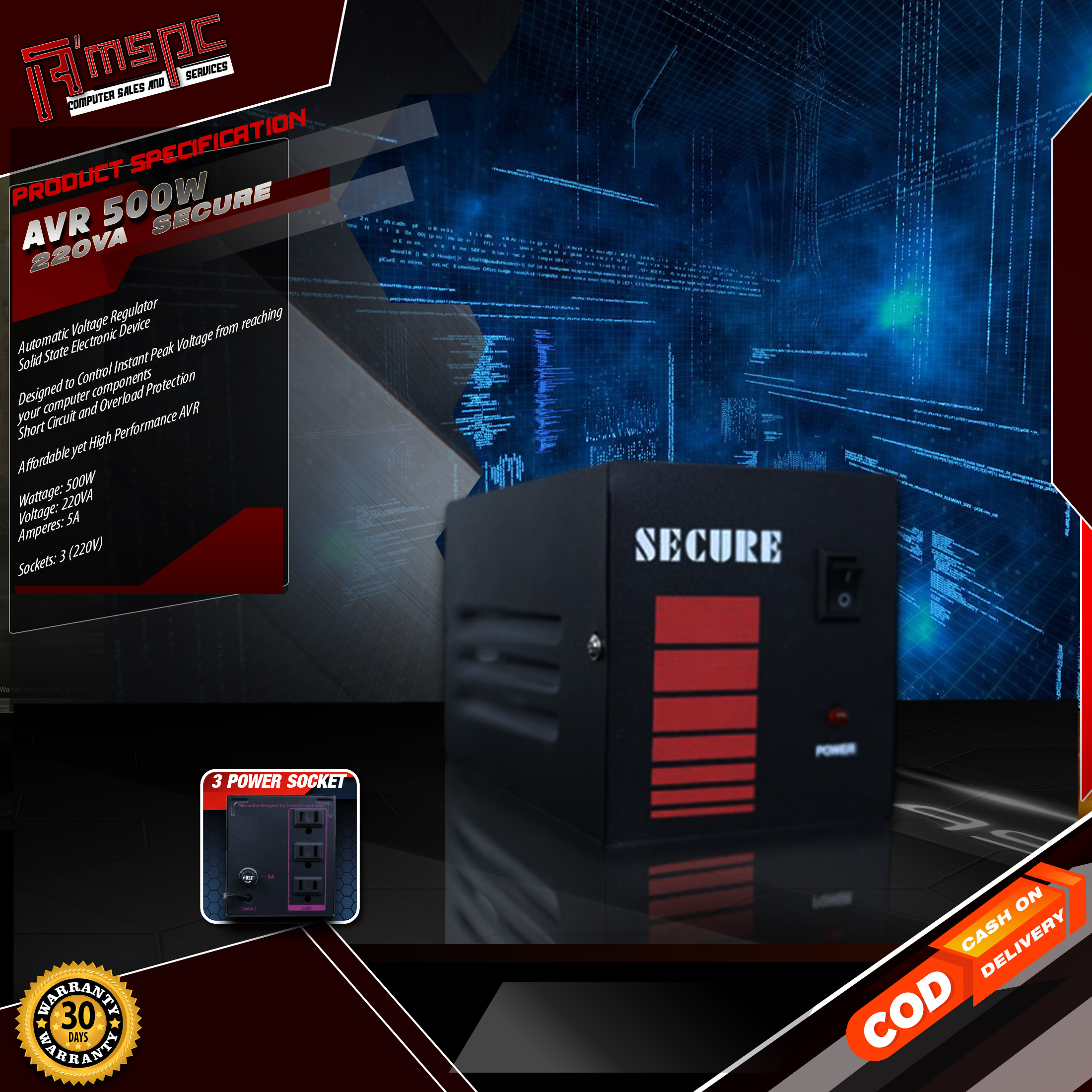 SECURE AVR, SURGE PROTECTOR, AVR FOR COMPUTER,AMS TRADING | Lazada PH