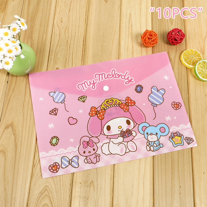 10PCS Sanrio Hello Kitty Kuromi Cartoon A4 Document Bag Thickened Snap ...