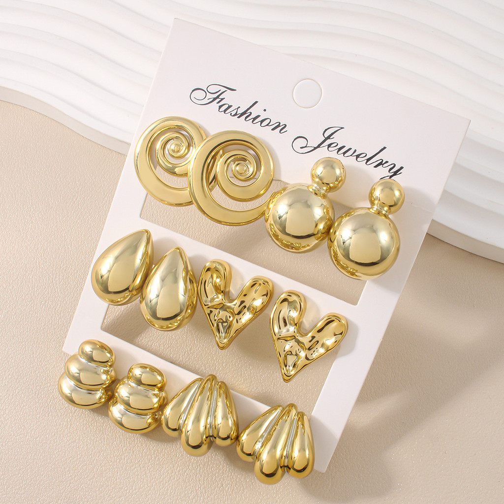 6Pairs/Set Retro Female Gold Acrylic CCB Spiral Heart-shaped Water Drop ...